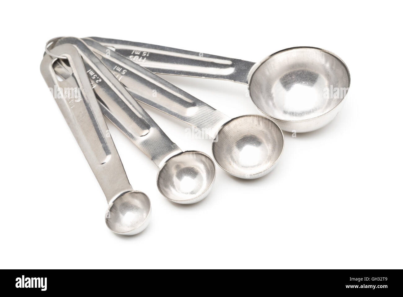 Set of empty metal measuring spoons over white background Stock Photo ...