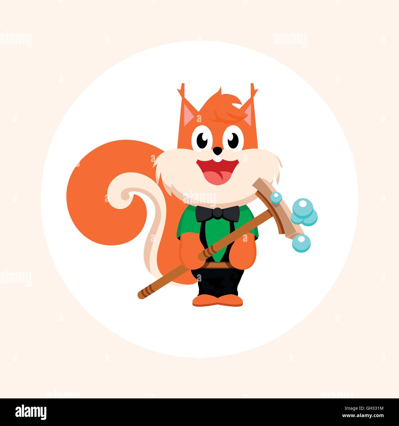Isolated orange squirrel with mop vector logo. Cleaning company ...