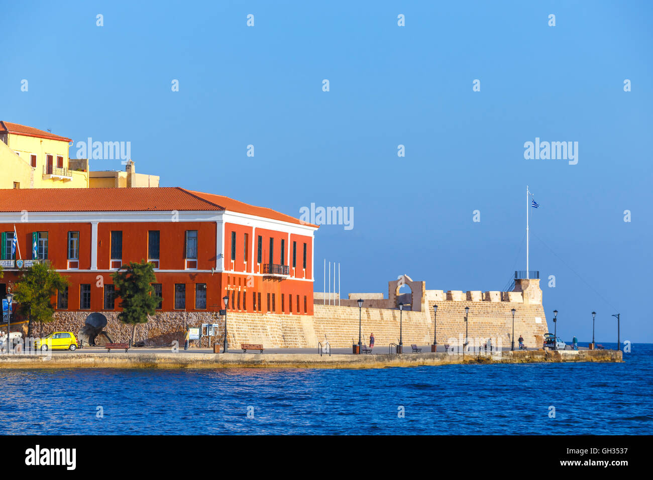 Chania, Crete - 25 Maj, 2016: Morning view of the old port of Chania on ...
