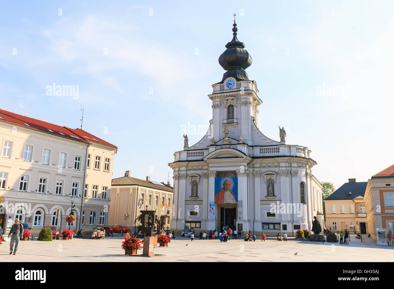 Wadowice, Poland - September 07, 2014: Tourists visit the city center ...