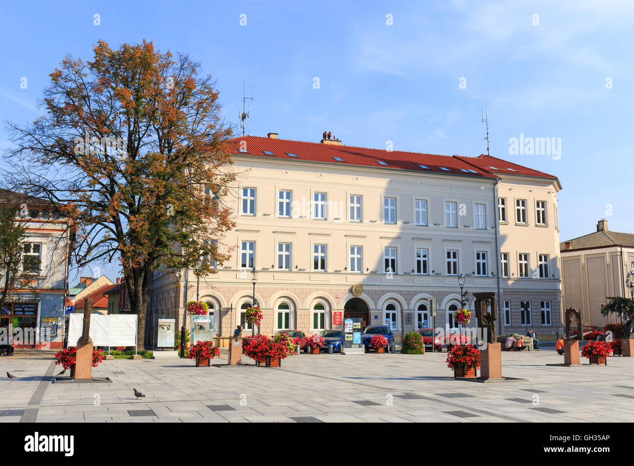 Wadowice, Poland - September 07, 2014: Tourists visit the city center ...