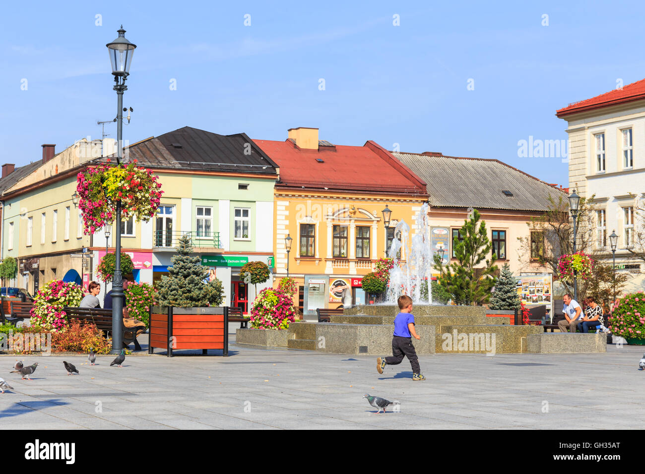 Wadowice, Poland - September 07, 2014: Tourists visit the city center ...