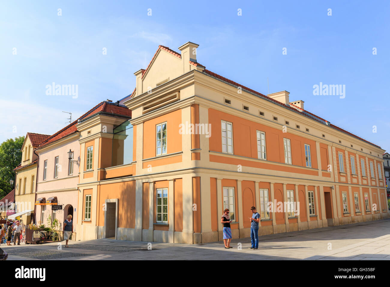 Wadowice, Poland - September 07, 2014: Tourists visit the city center ...