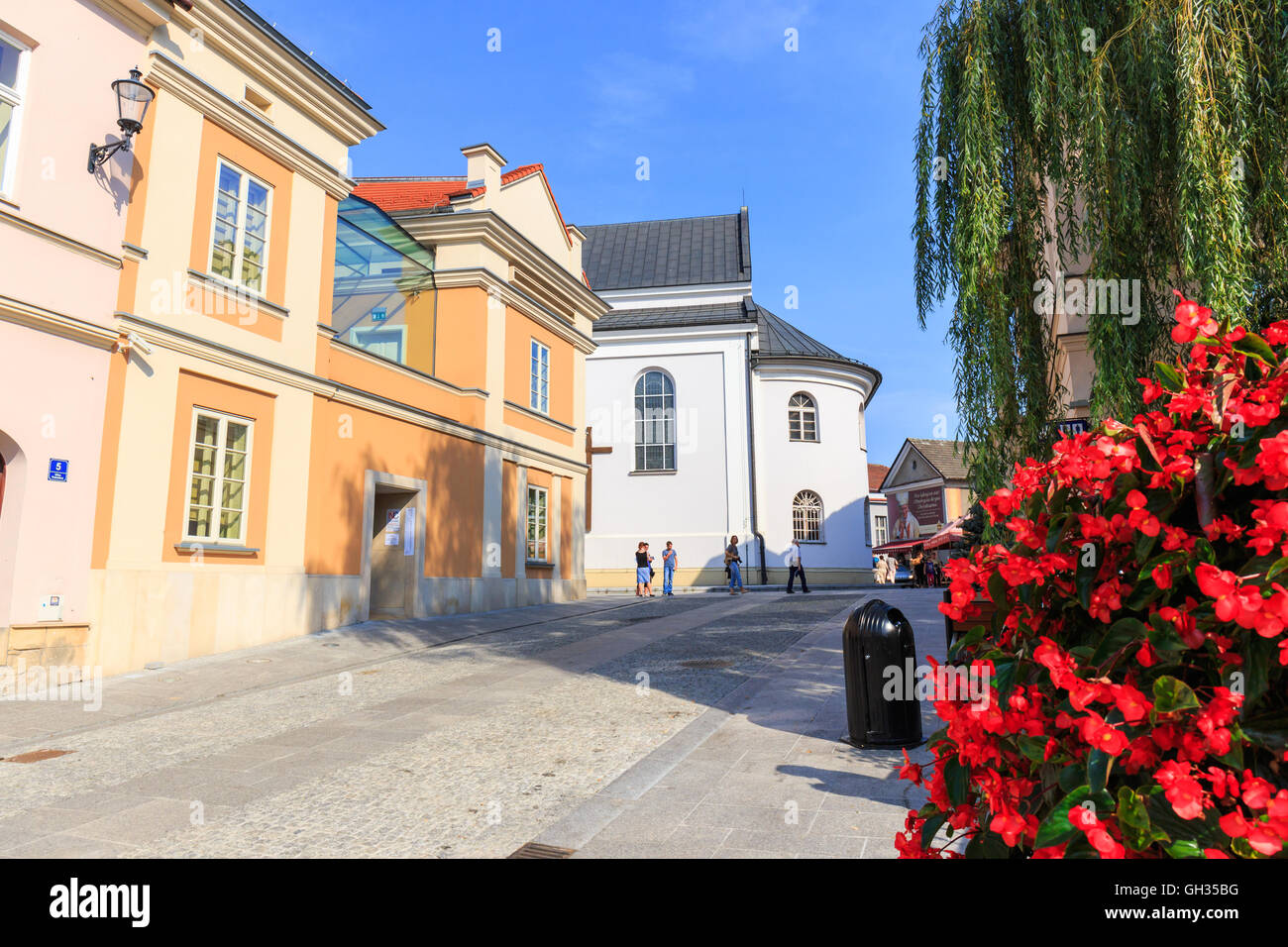 Wadowice, Poland - September 07, 2014: Tourists visit the city center ...