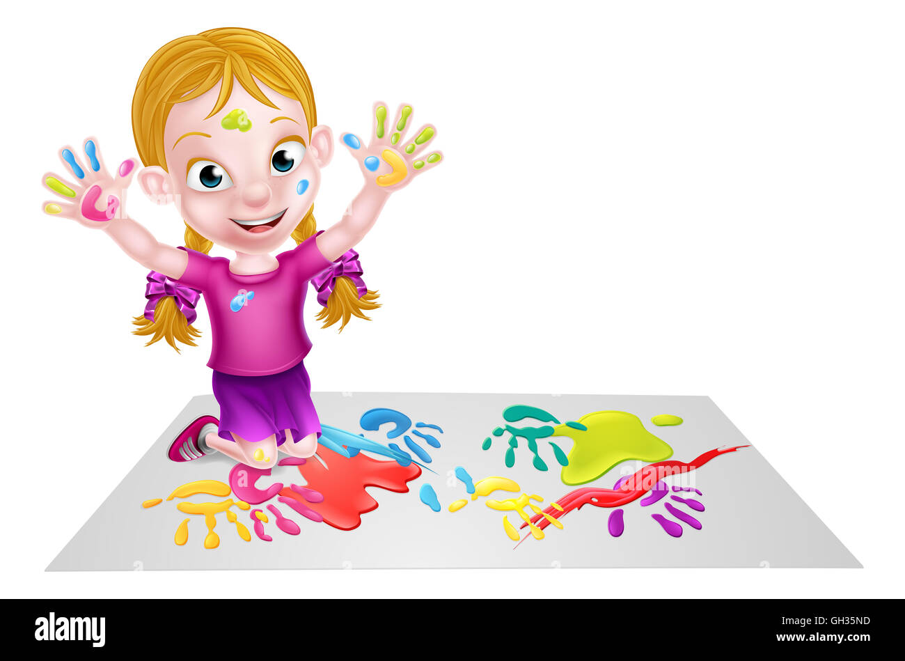 Cartoon girl kid playing paints Cut Out Stock Images & Pictures - Alamy