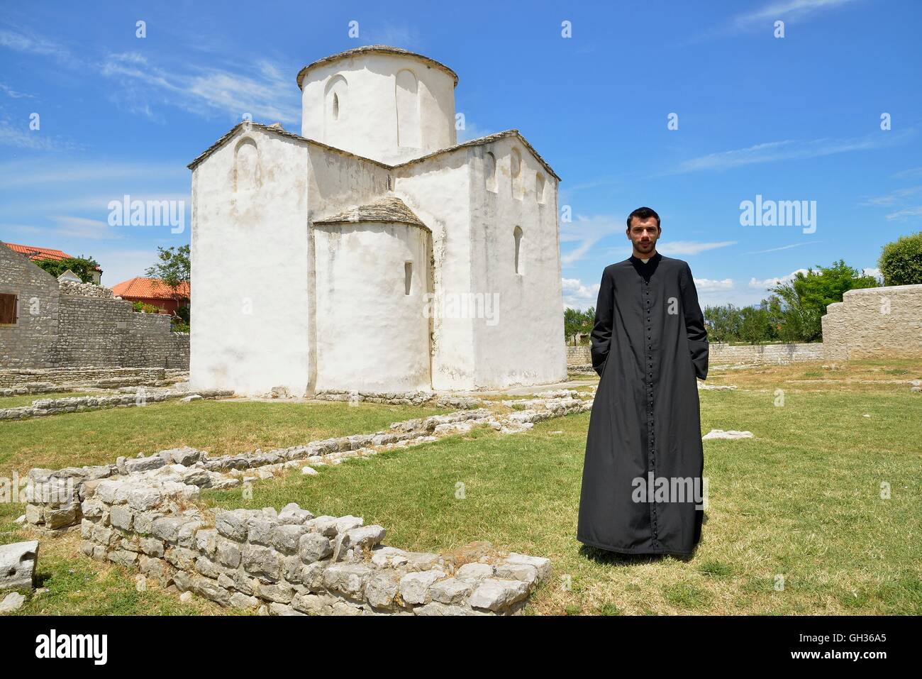 geography / travel, Croatia, pastor Zupnik Don Bozo Baricic in front of ...