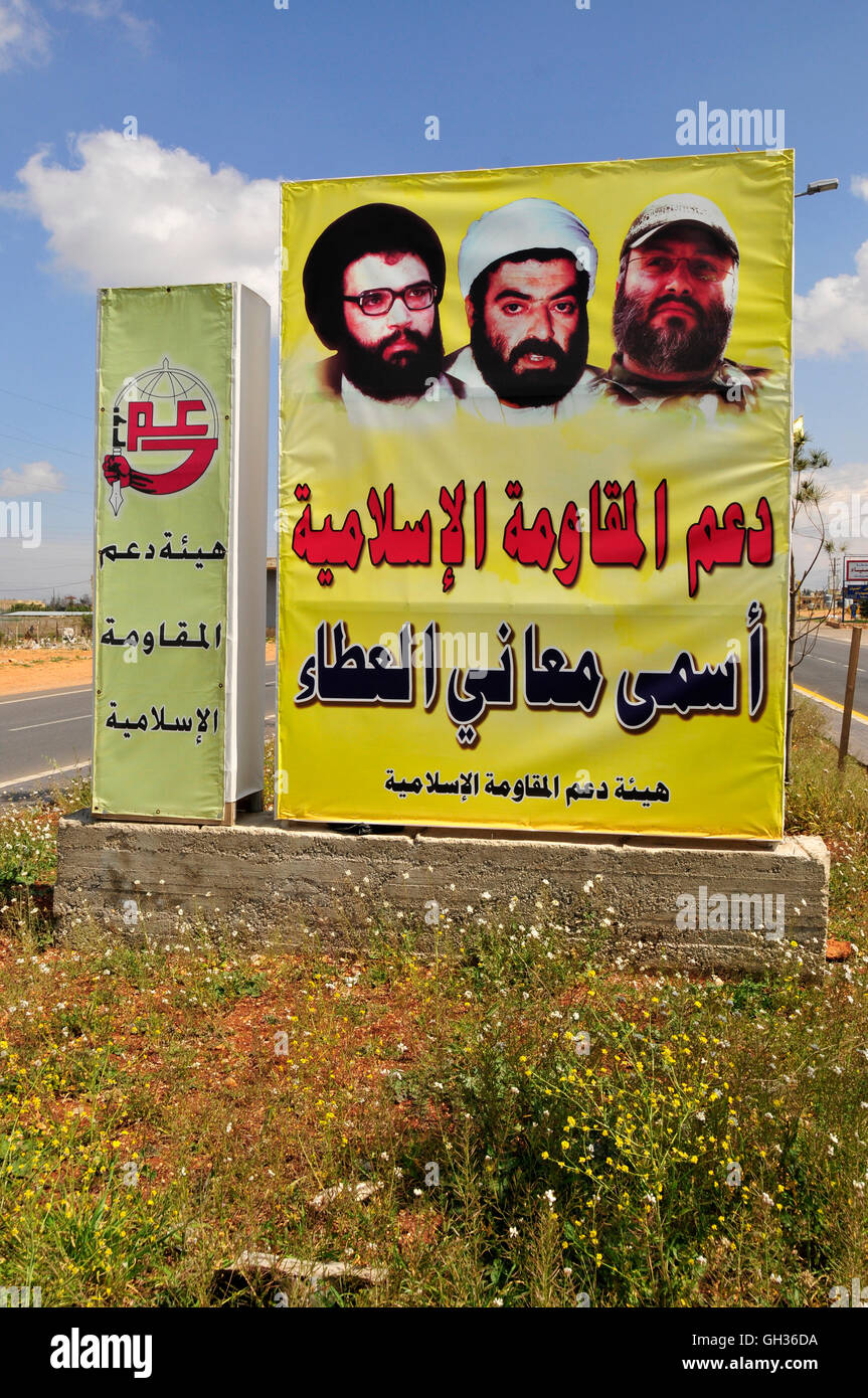 geography / travel, Lebanon, poster with Hezbollah fighters, near ...