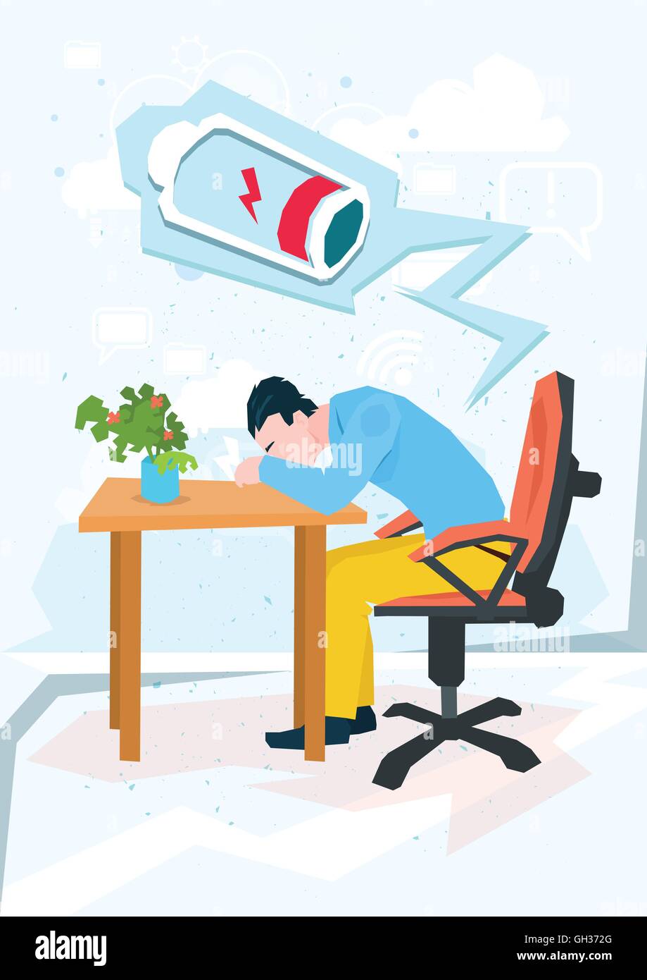 Tired Business Man Work Laptop Computer Low Battery Stock Vector Image ...