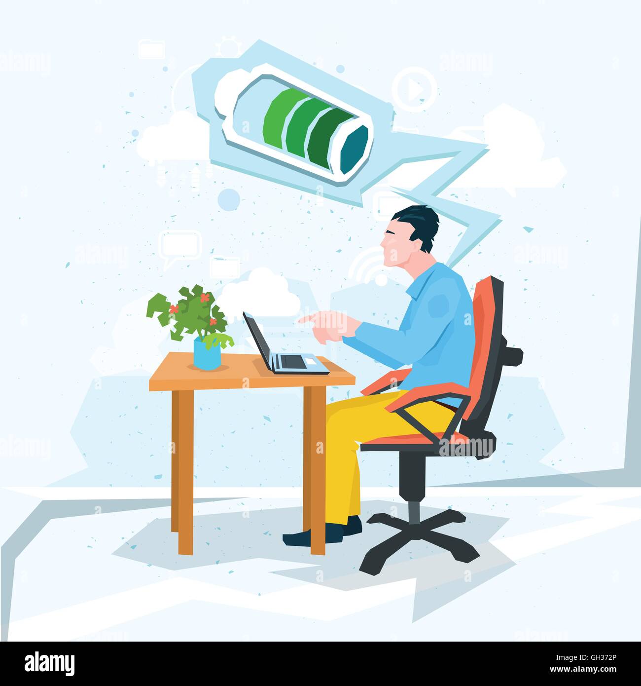 Active Business Man Work Laptop Computer Full Battery Stock Vector ...
