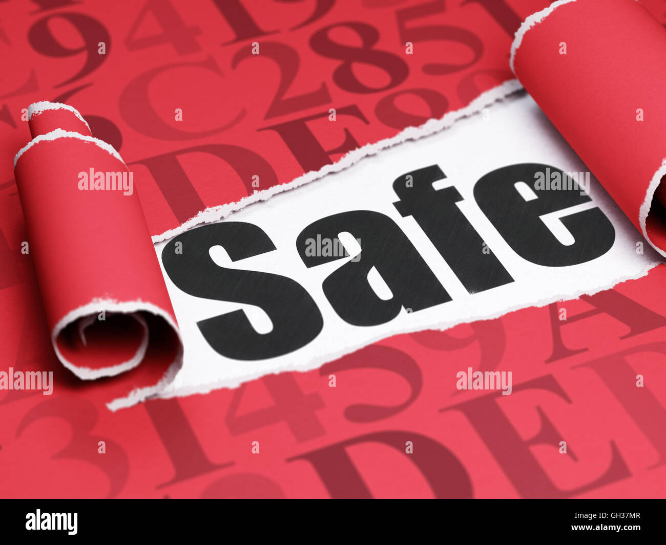 Protection concept: black text Safe under the piece of torn paper Stock ...