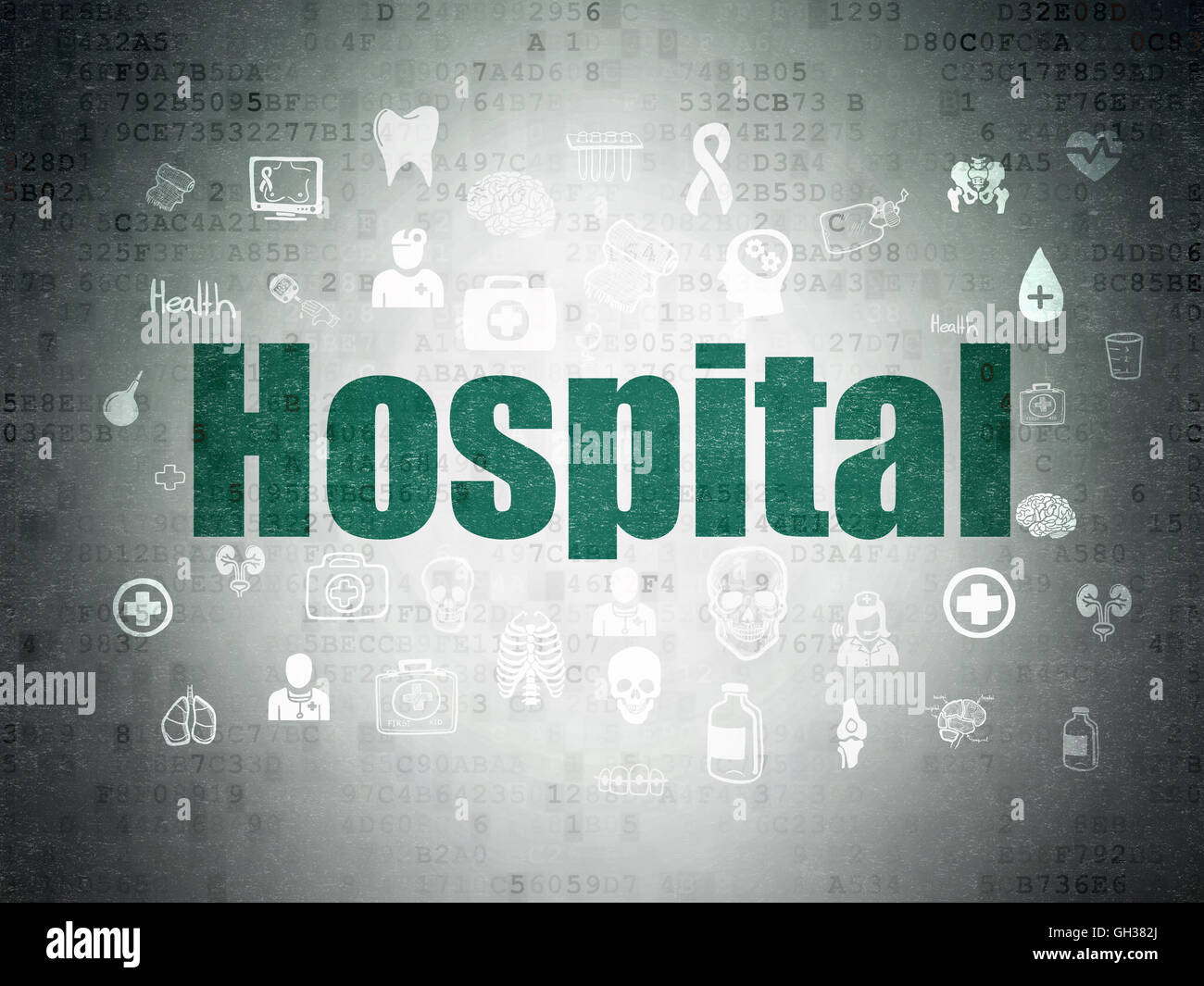 Medicine concept: Hospital on Digital Data Paper background Stock Photo ...
