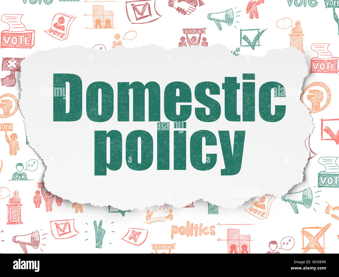 Politics concept: Domestic Policy on Torn Paper background Stock Photo ...