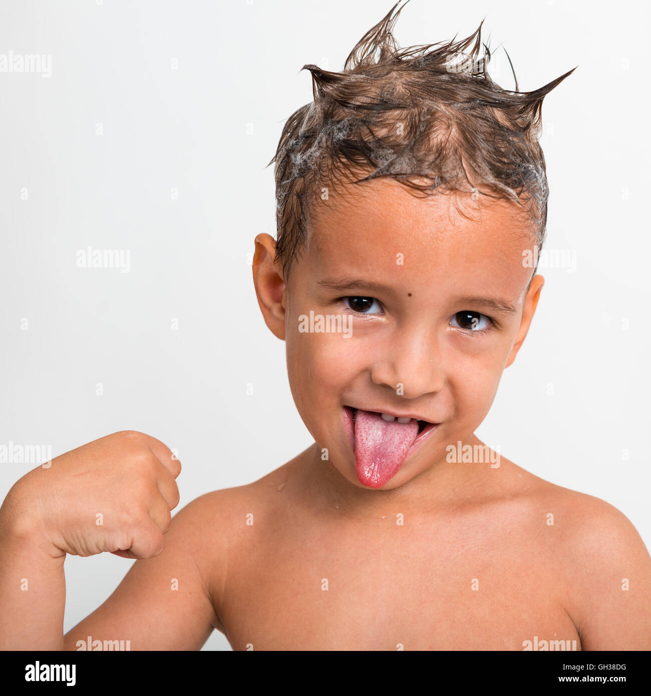 Portrait of a happy child with a lathered head Stock Photo - Alamy