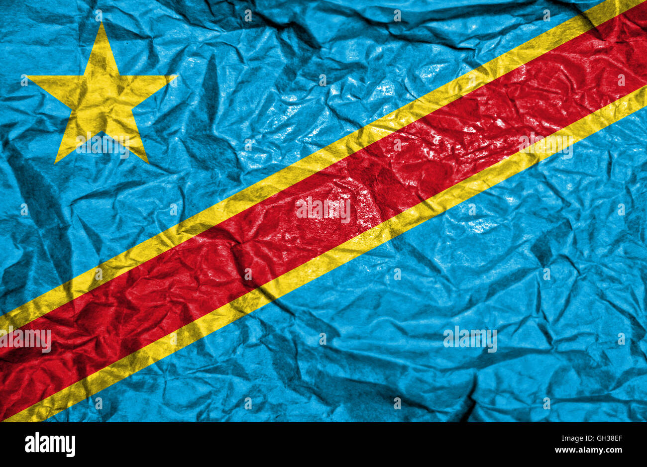 Congo Democratic Republic vintage flag on old crumpled paper background ...