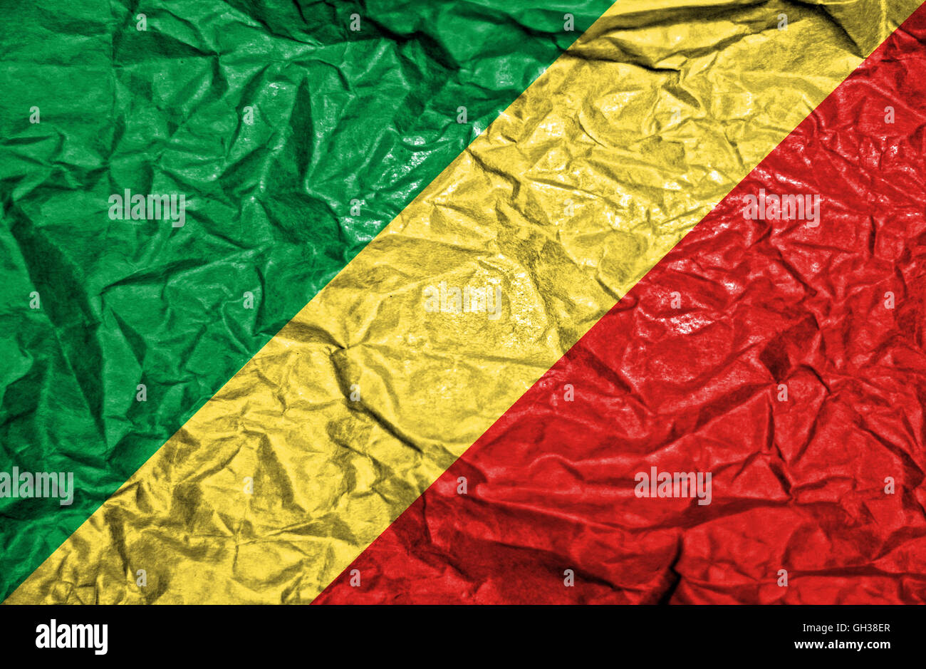 Congo Republic vintage flag on old crumpled paper background Stock ...