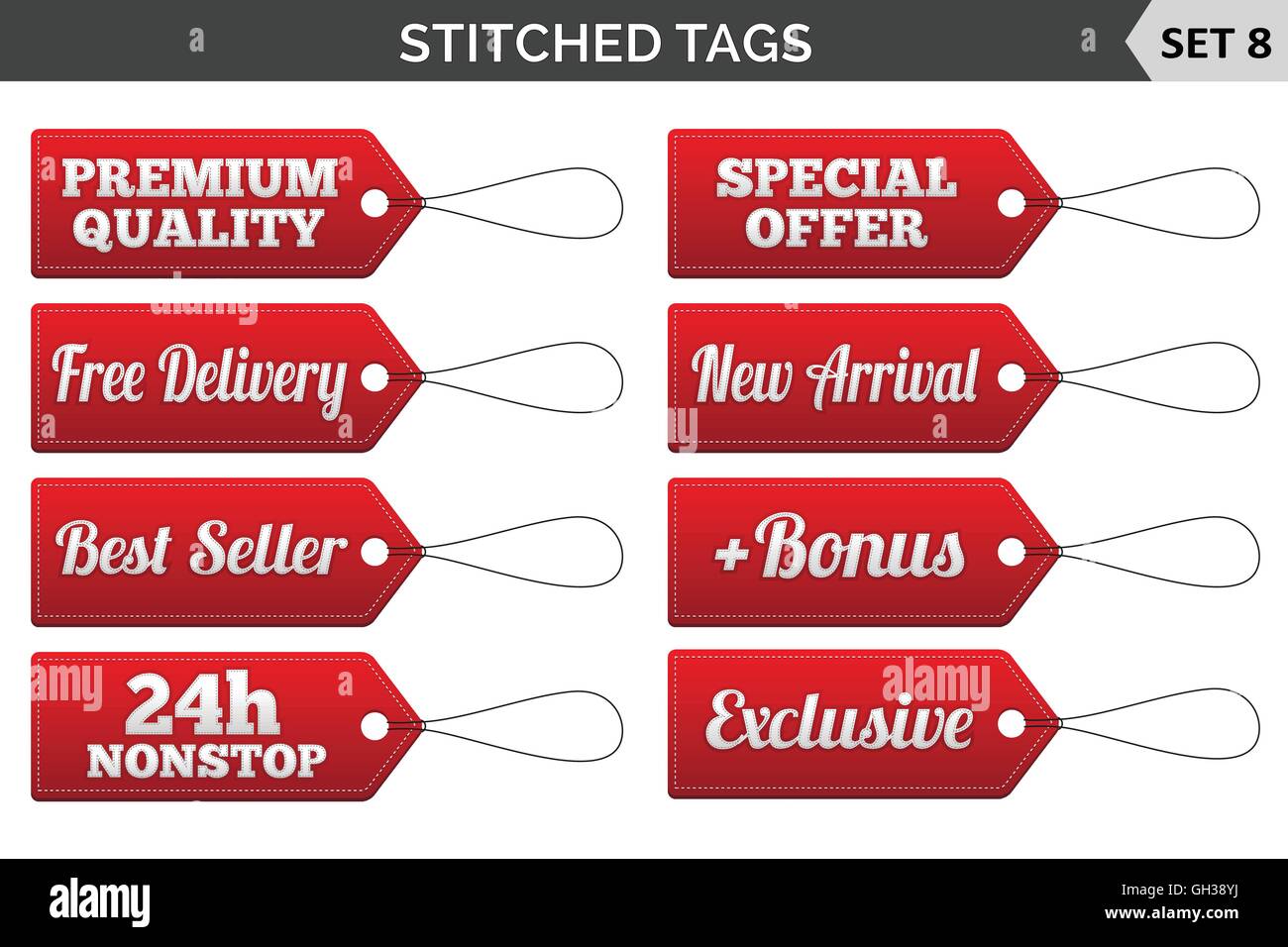 Stitched tags. Set 8. Vector illustration Stock Vector Image & Art - Alamy