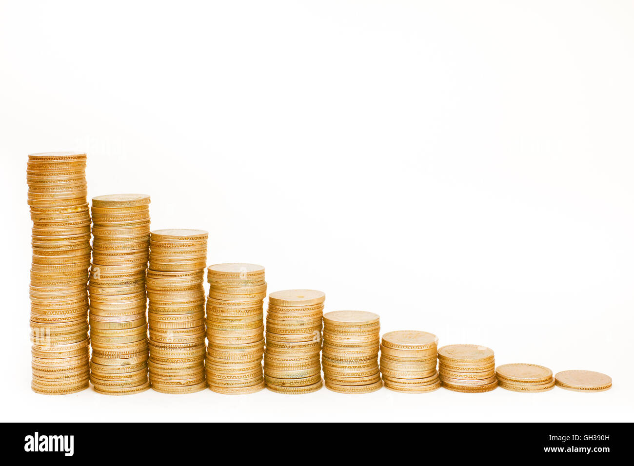 A rising stack of gold coins that looks like a graph Stock Photo - Alamy