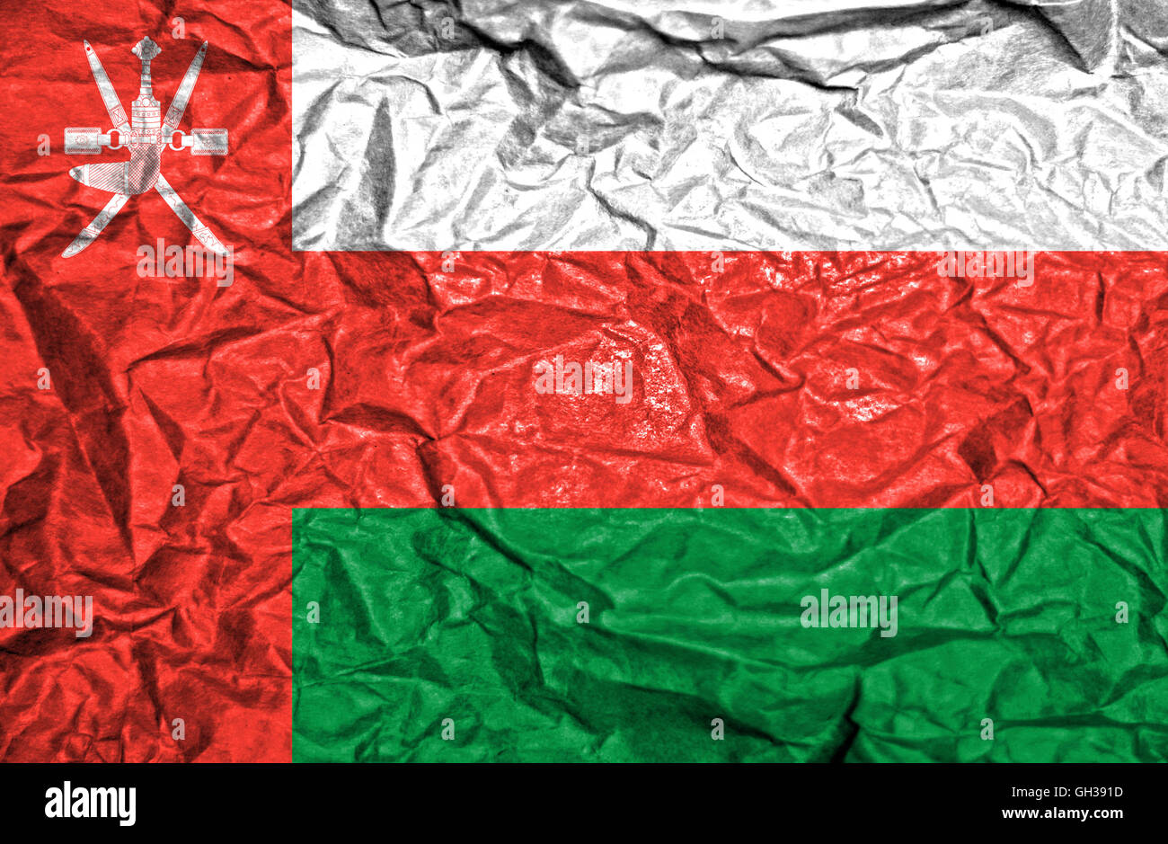 Oman vintage flag on old crumpled paper background Stock Photo - Alamy