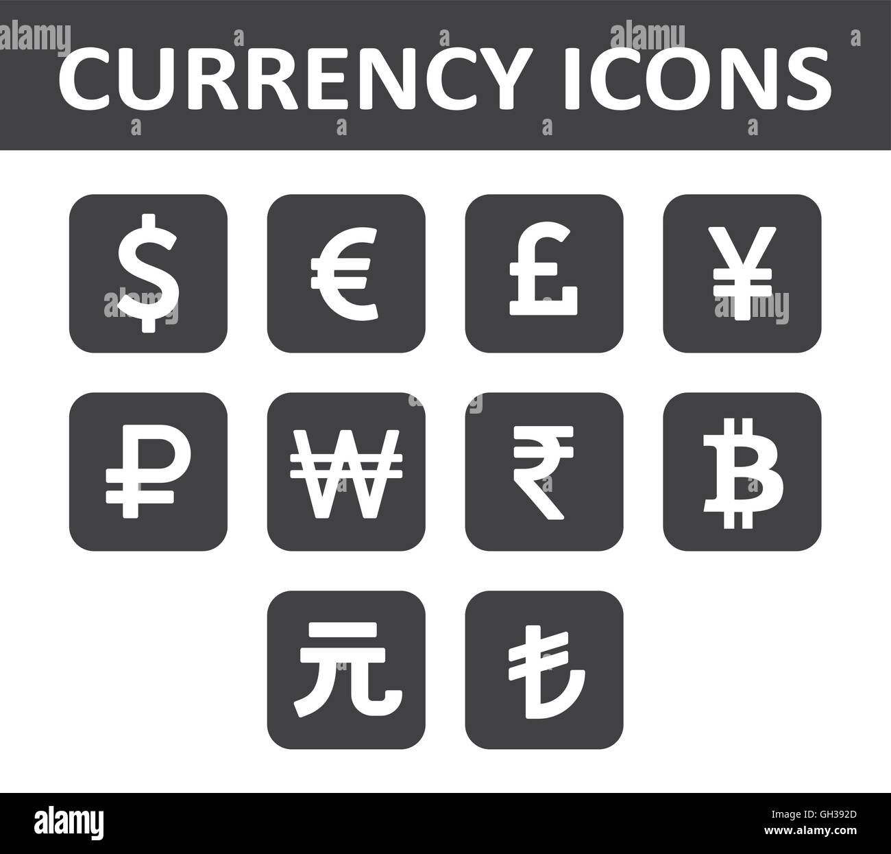 Currency Icons Set. White over black Stock Vector Image & Art - Alamy