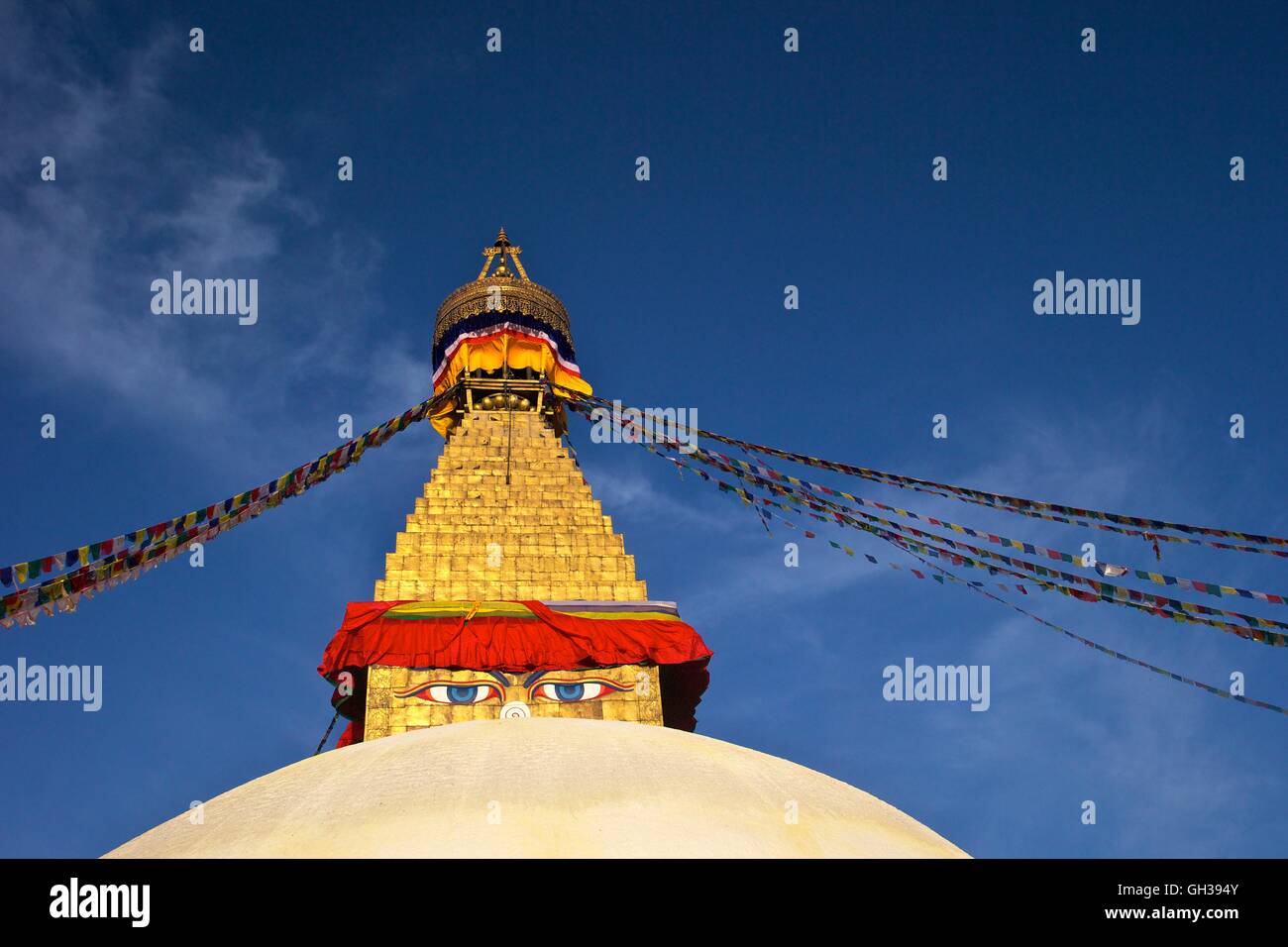 All seeing eyes of the Buddha, Boudhanath Stupa, Kathmandu, Nepal, Asia ...