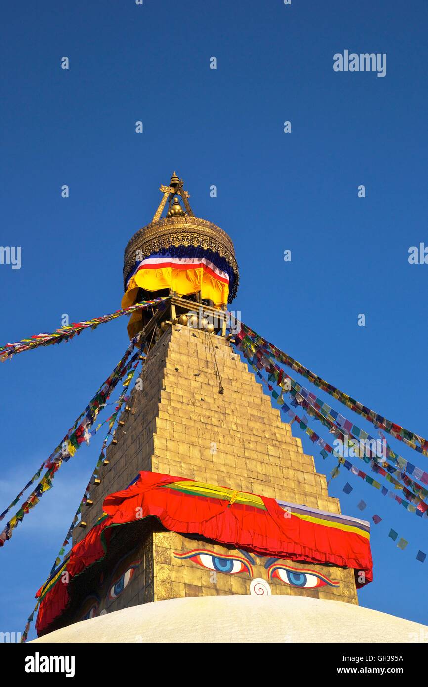 All seeing eyes of the Buddha, Boudhanath Stupa, Kathmandu, Nepal, Asia ...