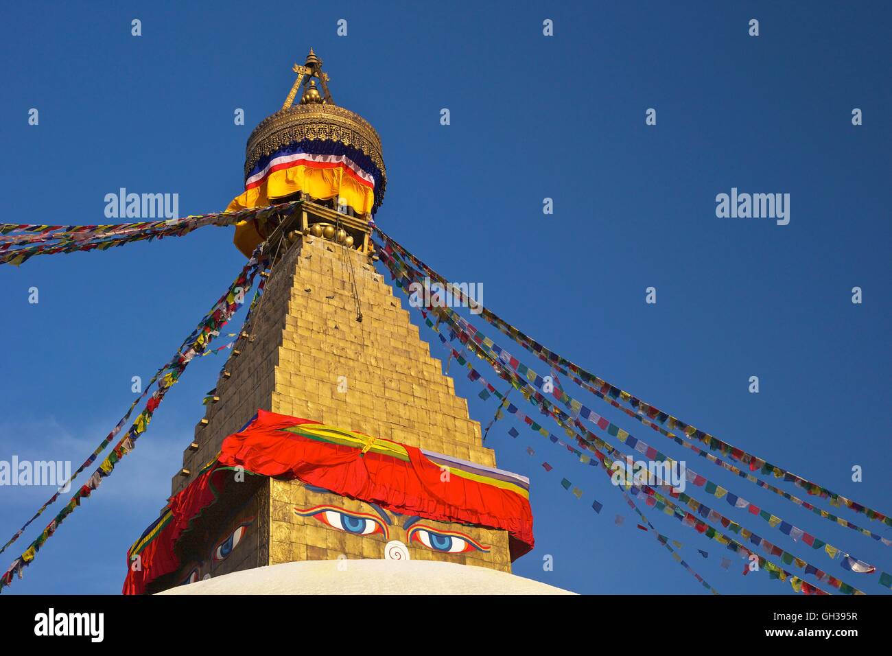 All seeing eyes of the Buddha, Boudhanath Stupa, Kathmandu, Nepal, Asia ...