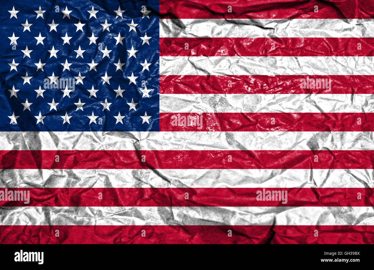 United States of America vintage flag on old crumpled paper background ...