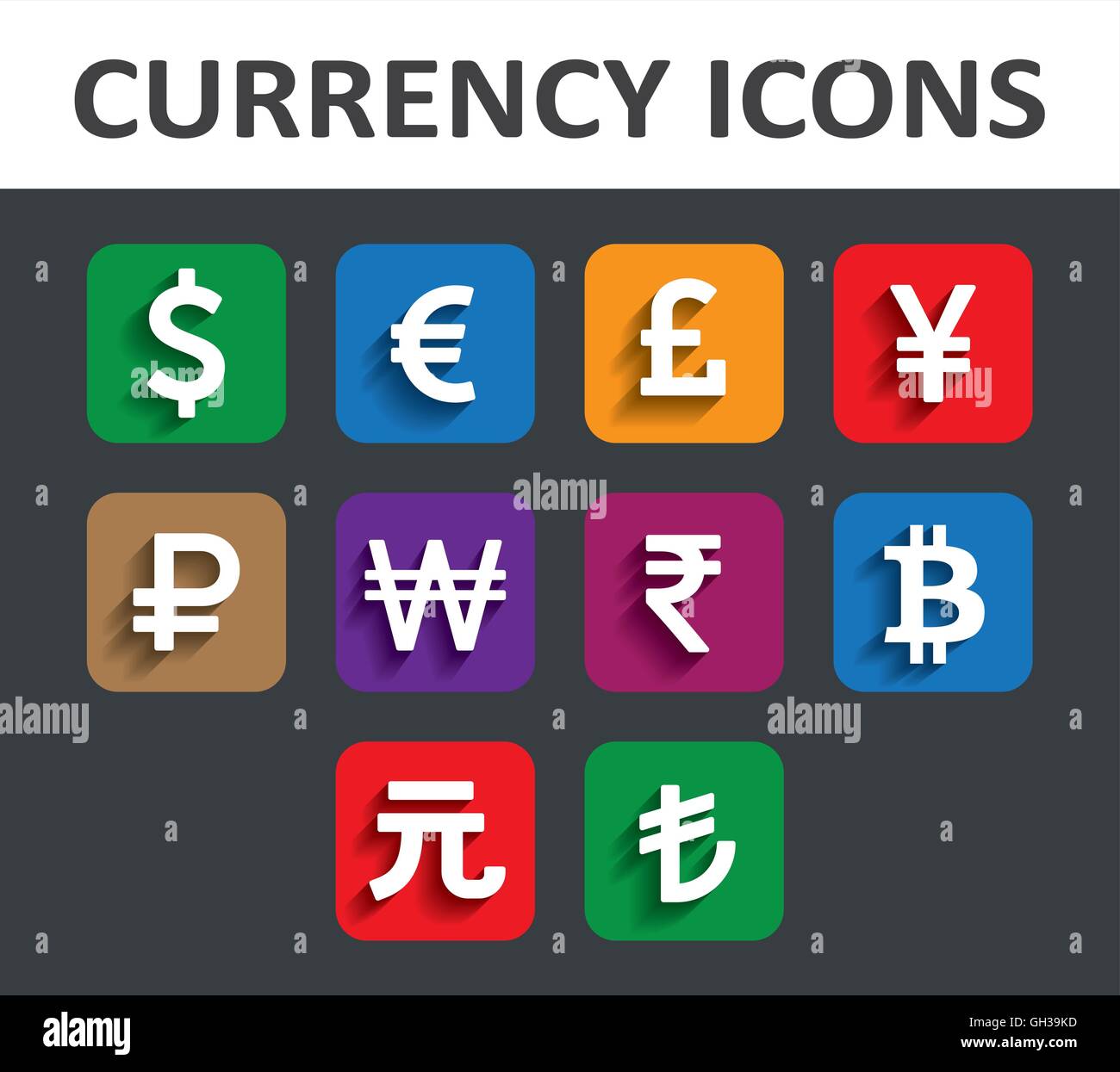 Currency Icons Set with shadow. Vector illustration Stock Vector Image ...