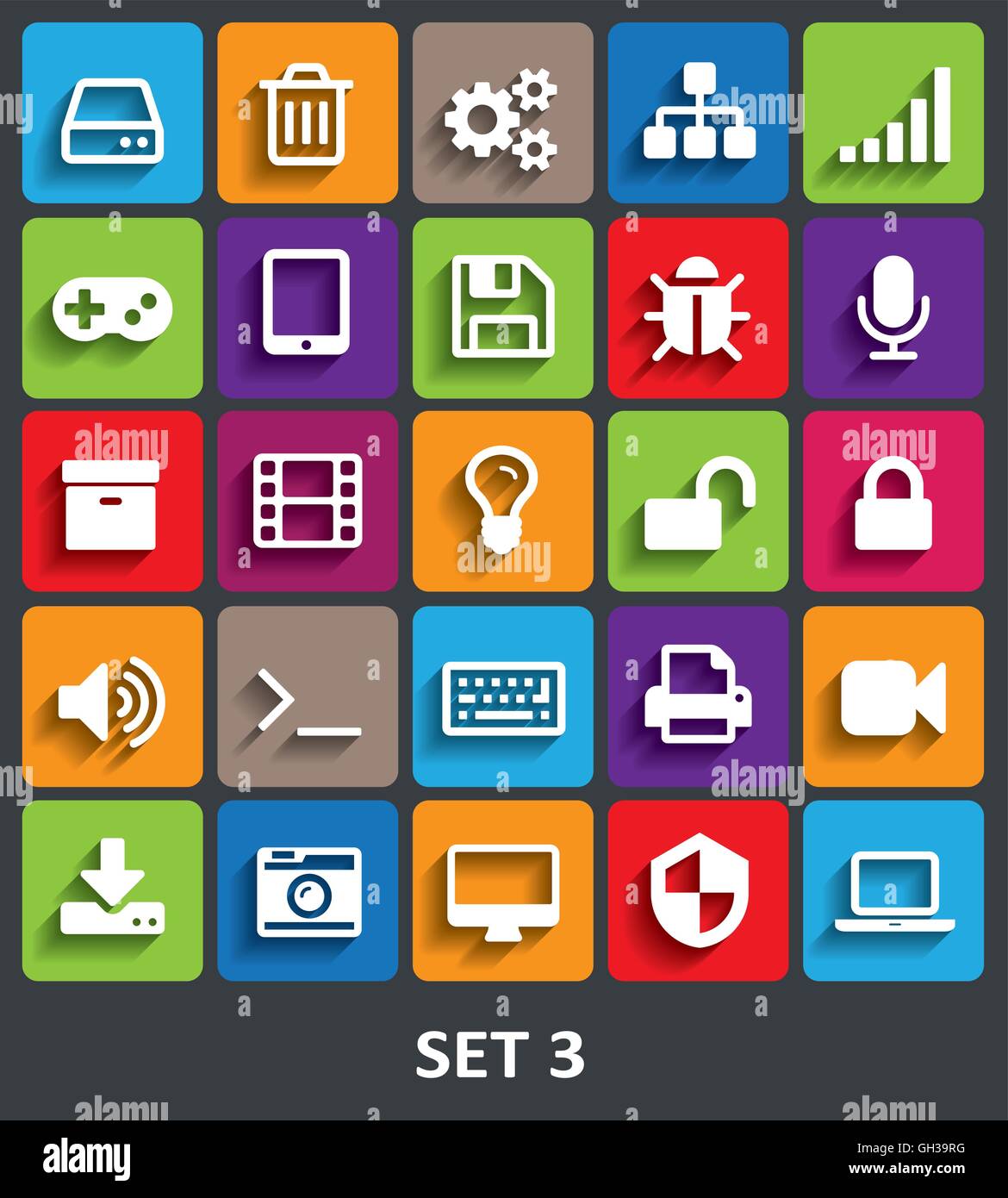 Trendy Vector Icons With Shadow. Set 3 Stock Vector Image & Art - Alamy