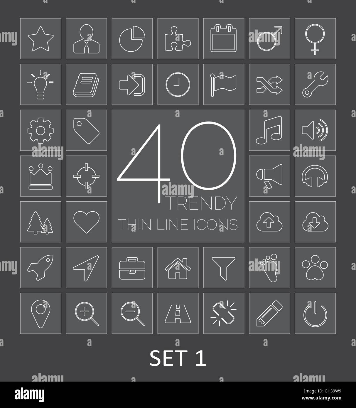 40 Trendy Thin Line Icons for Web and Mobile. Set 1 Stock Vector Image ...