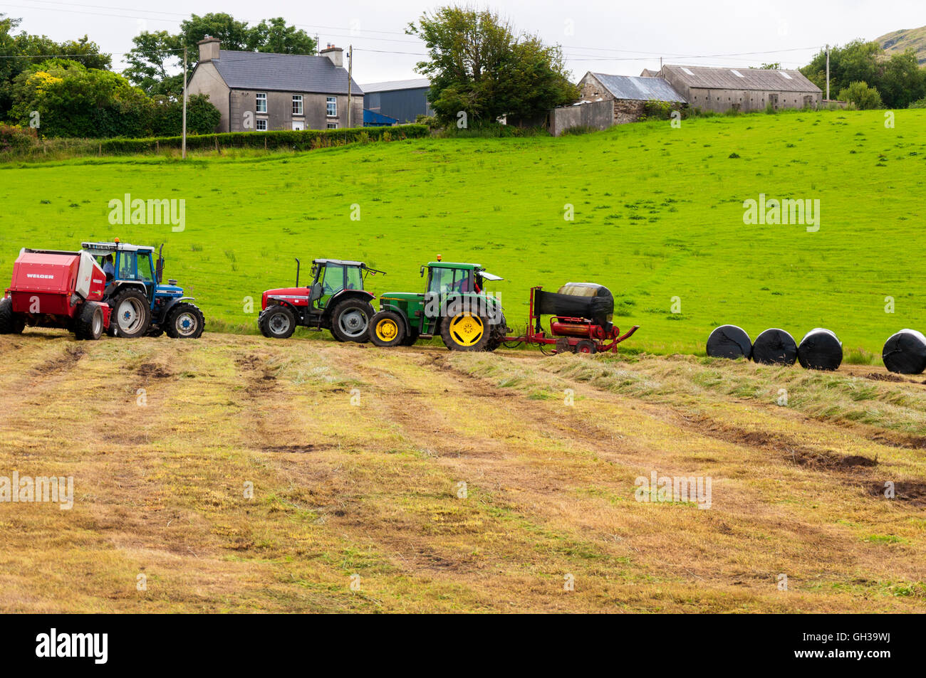 Farmers collecting grass for silage animal feed in Ardara, County ...