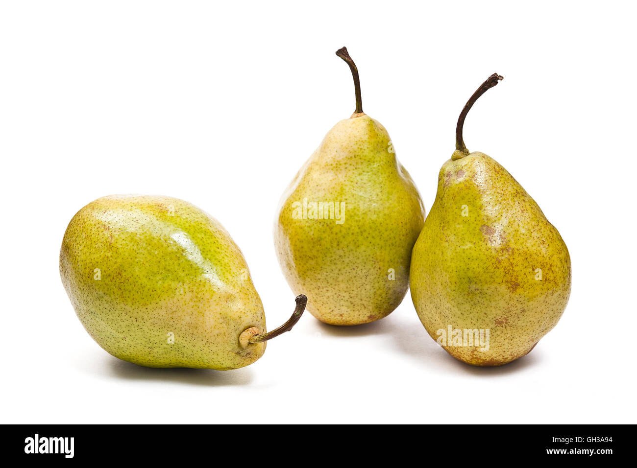 Three fresh green pears. Group of juicy ripe fruits. With clipping path ...