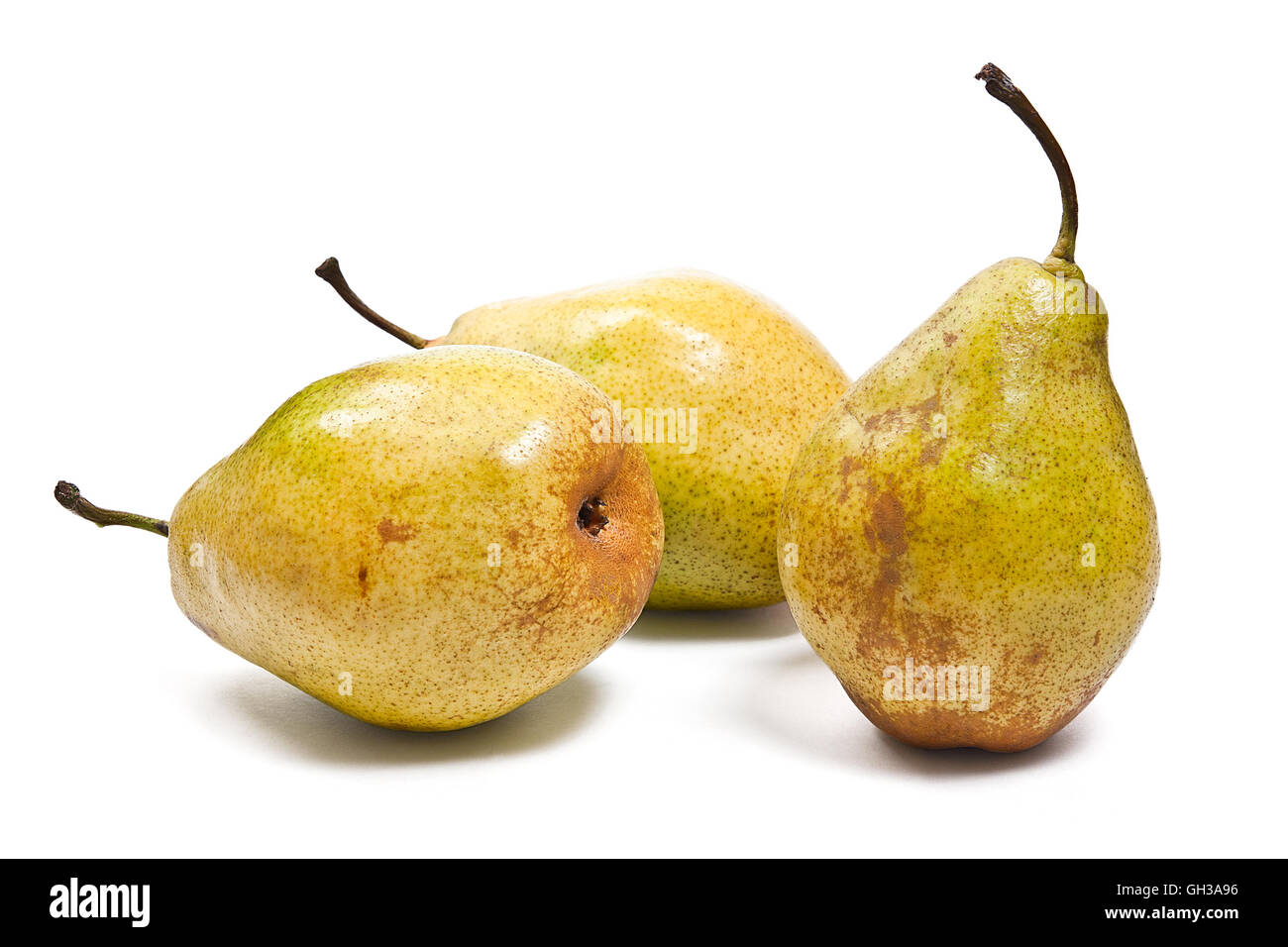 Three fresh green pears. Group of juicy ripe fruits. With clipping path ...