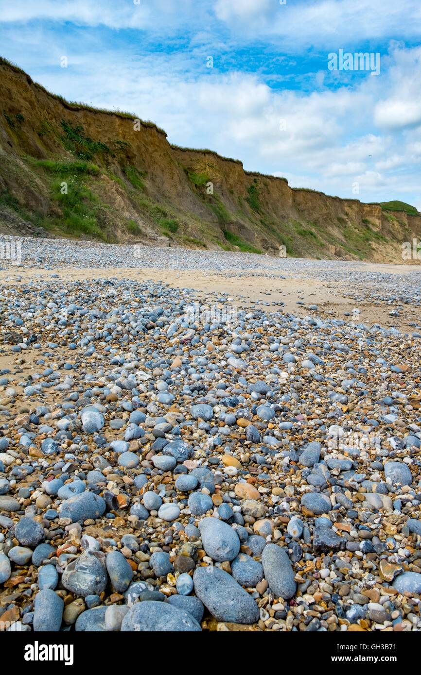 Pebble beach and cliffs; Beeston Regis; Norfolk; England; July Stock ...