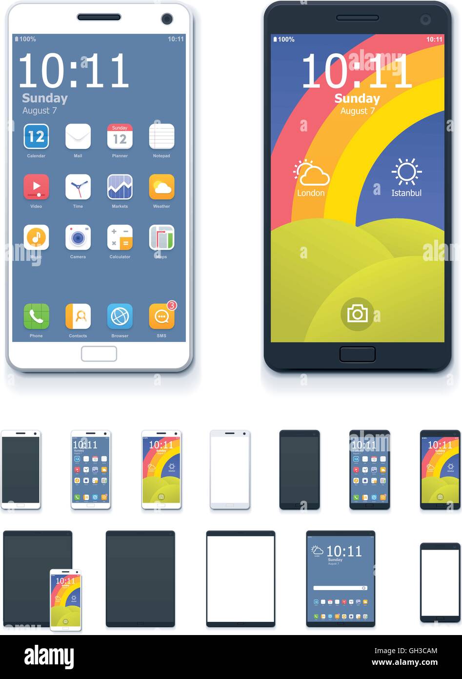 Vector generic smartphones and tablet computers with interface icon set ...