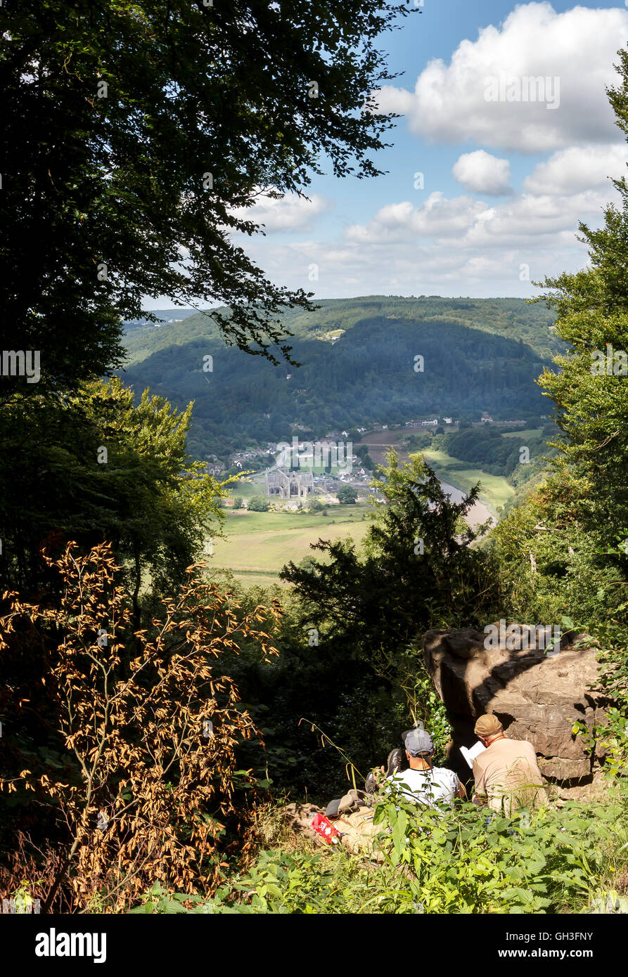 Tintern Abbey from the Devils Pulpit on the River Wye Monmouthshire UK ...