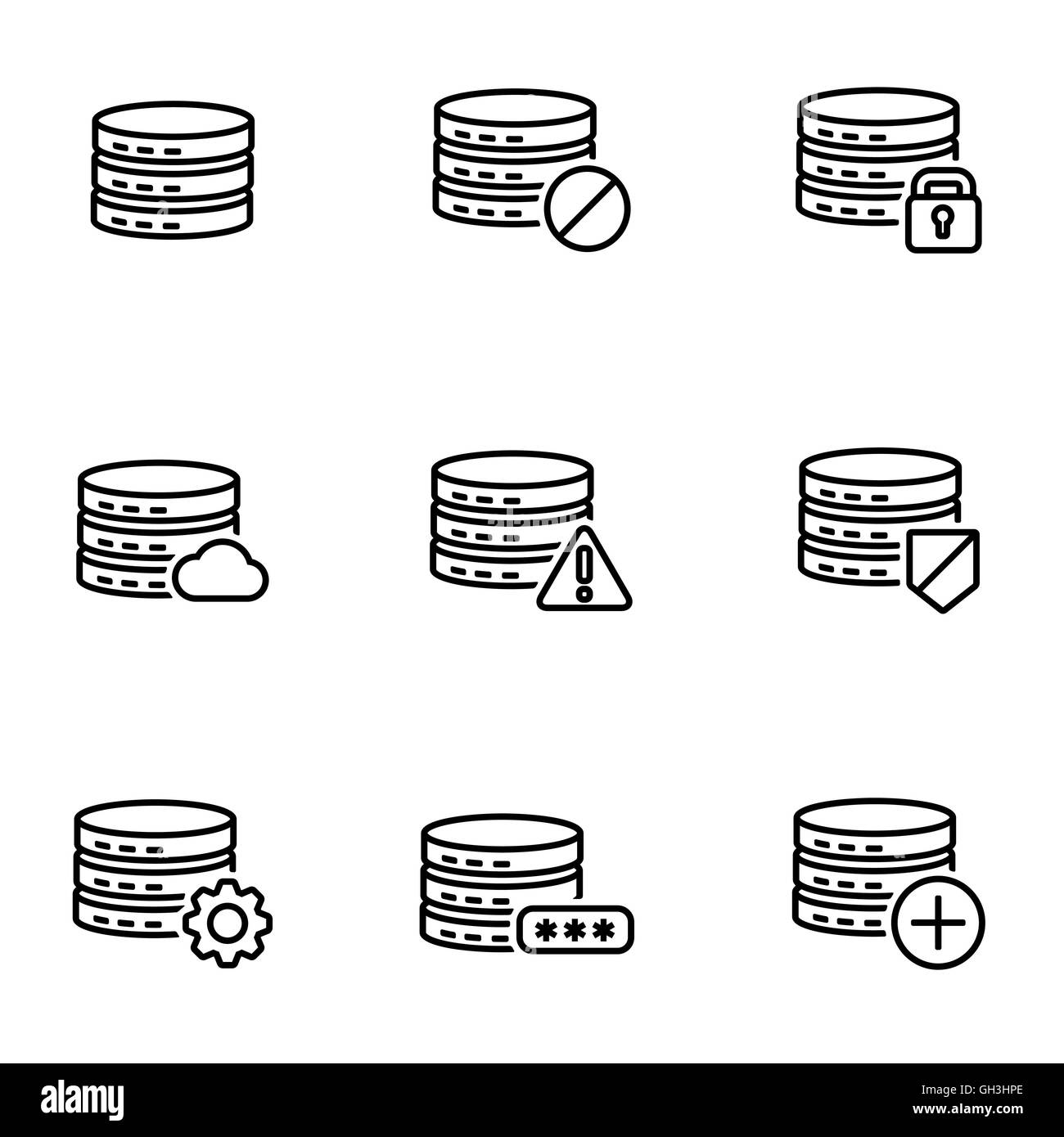 Vector line database icon set on white background Stock Vector Image ...