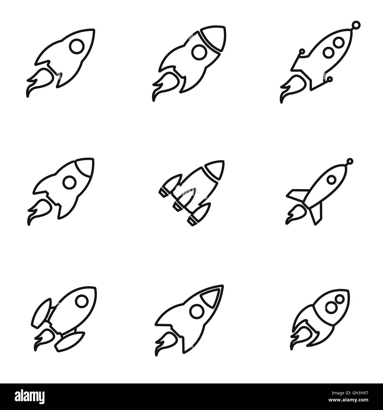Vector line rocket icon set on white background Stock Vector Image ...