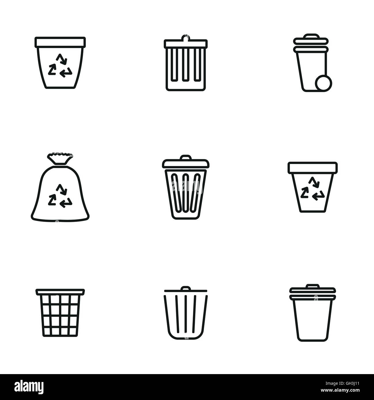 Vector line trash can icon set on white background Stock Vector Image ...