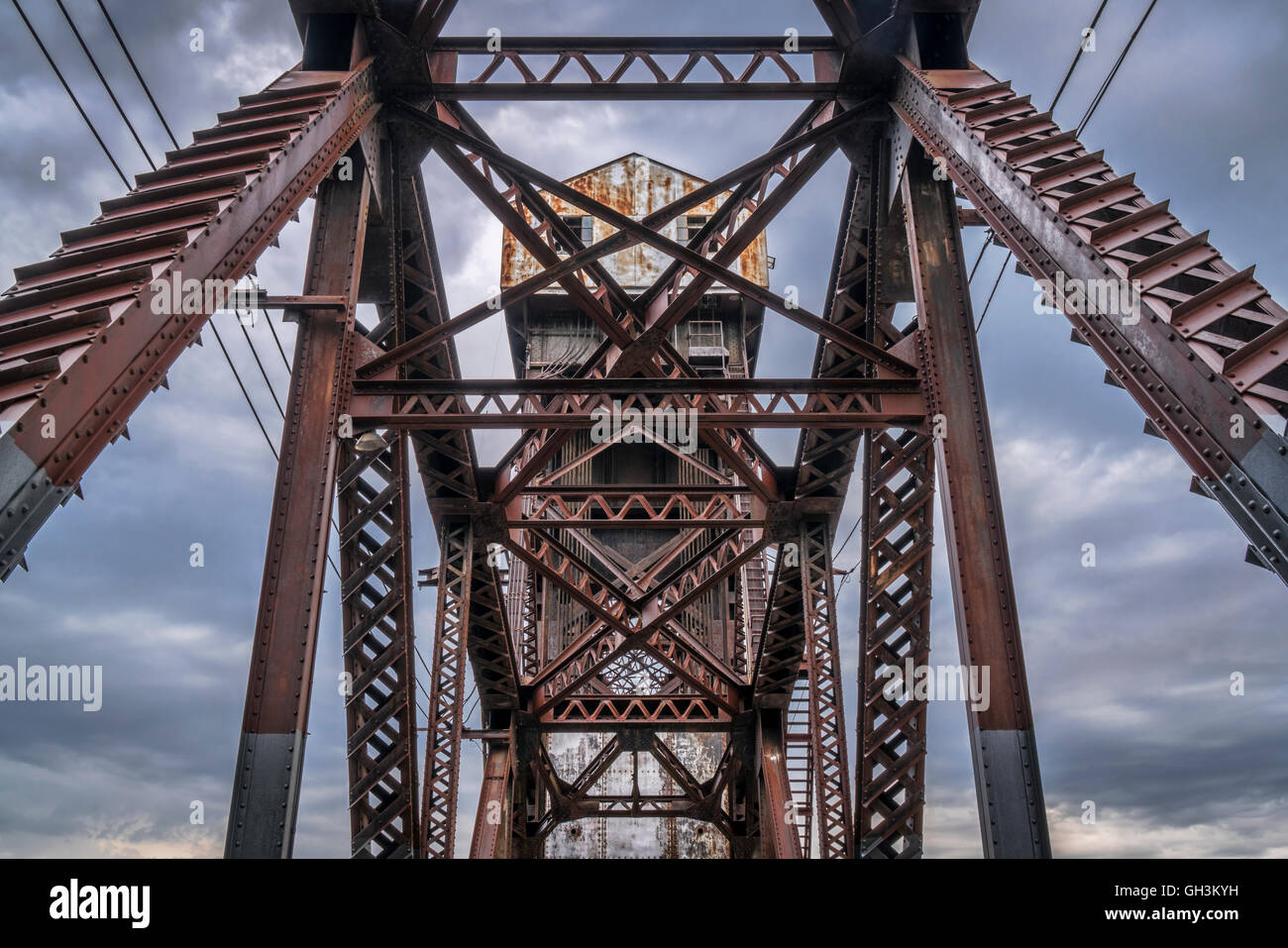 A detail of historic railroad Katy Bridge over Missouri River at ...