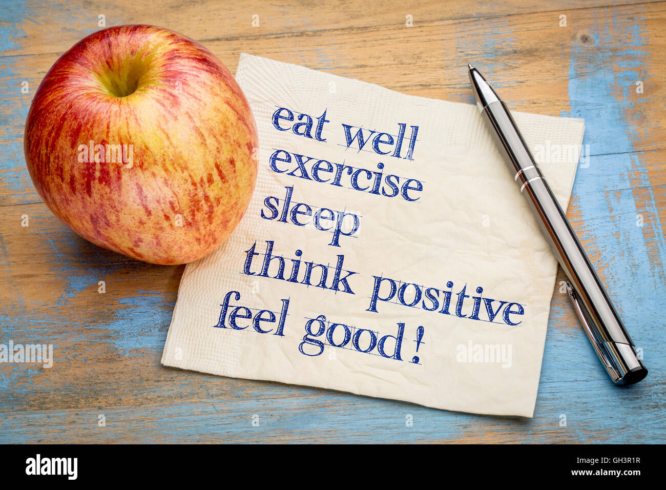 think positive , exercise, eat well, sleep - concept of feeling good ...