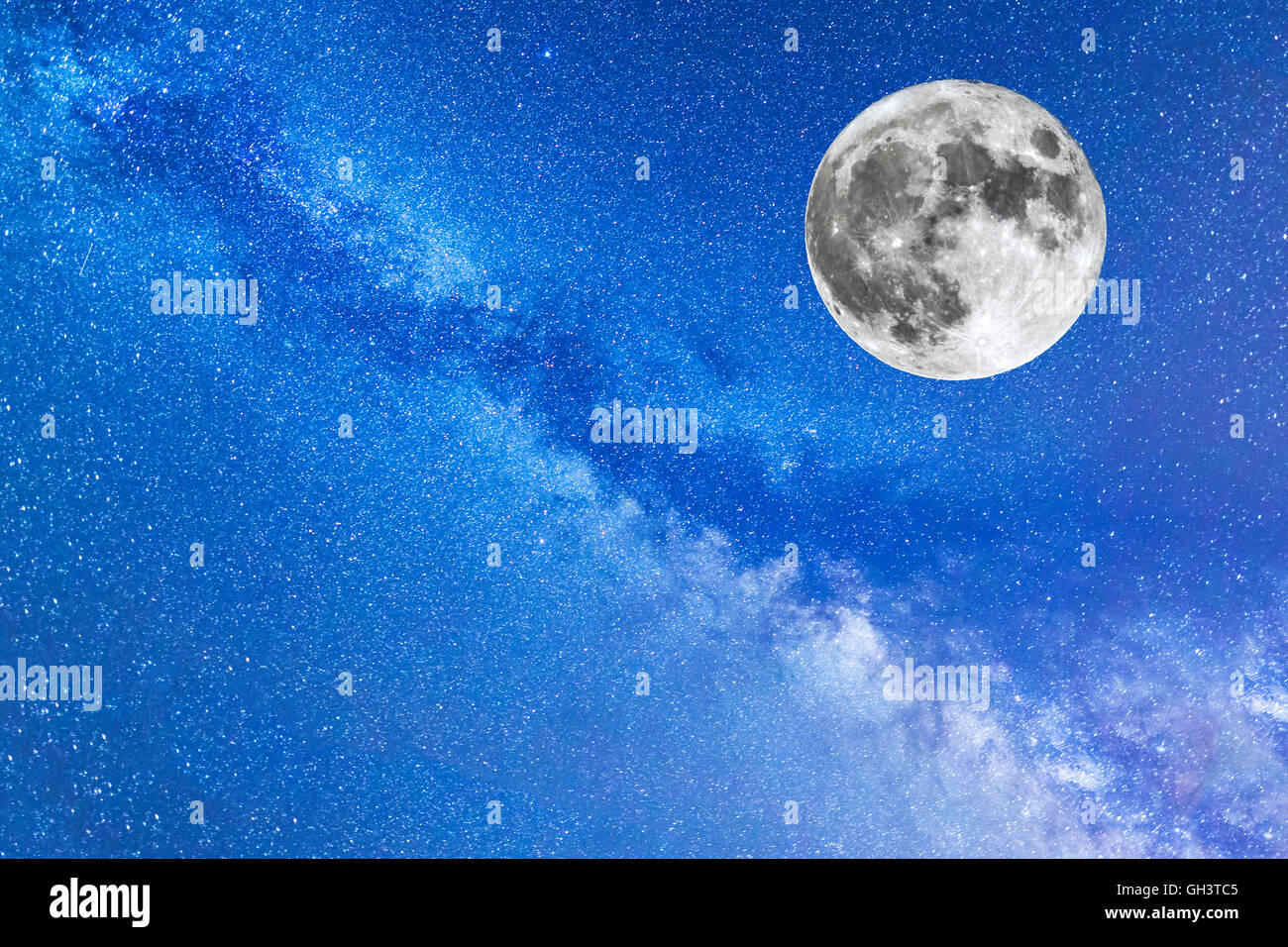 A view of the stars of the Milky Way with the full Moon during the ...