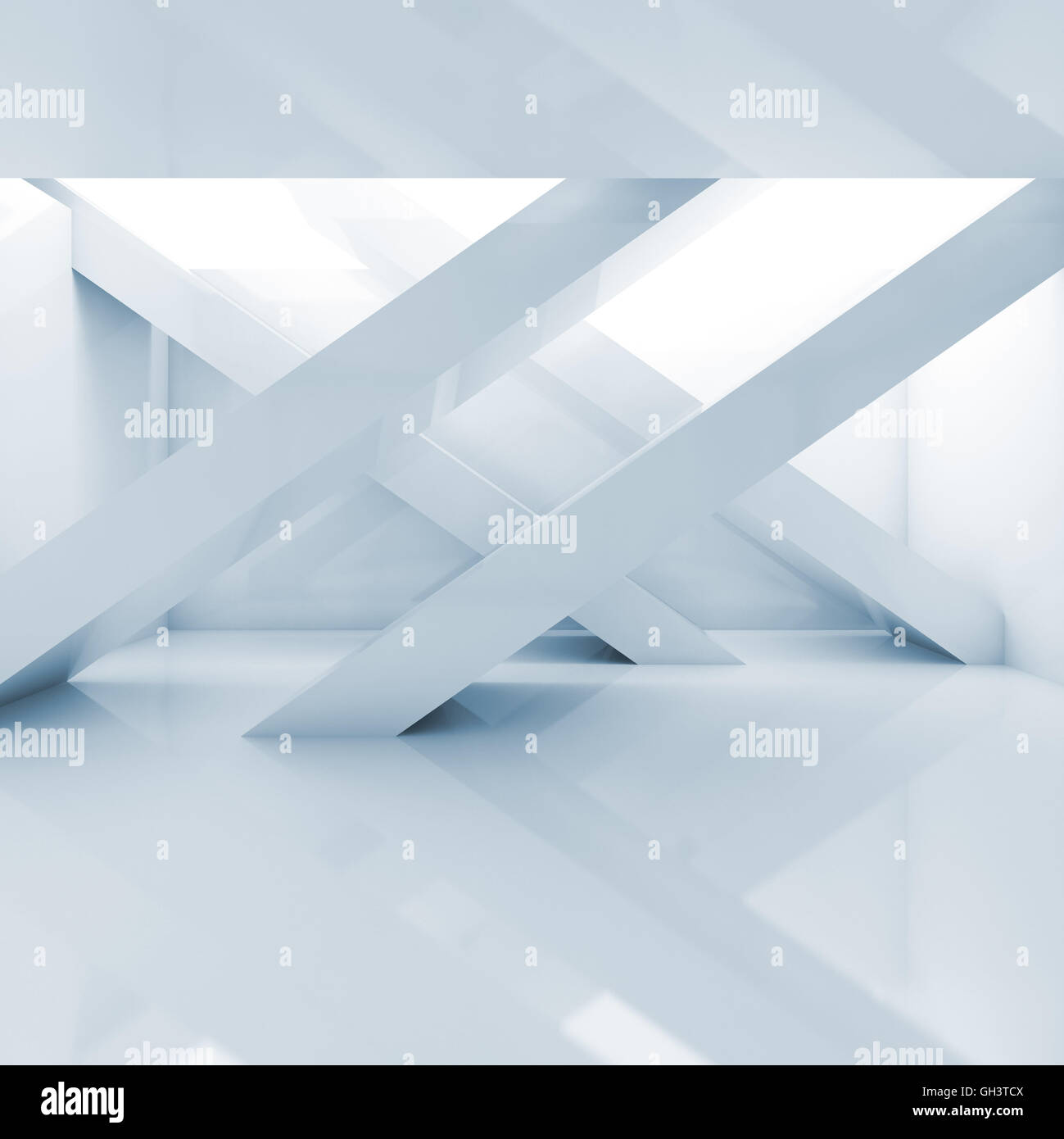 Abstract empty interior square background, room with girders and soft ...