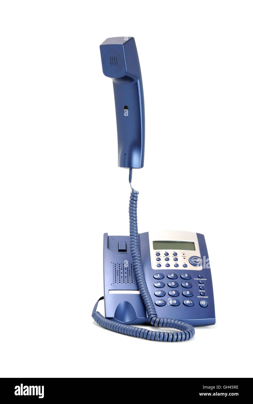 Modern blue business office telephone isolated on a white background ...
