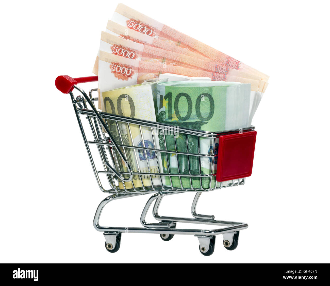 Shopping Cart with money isolated on white background Stock Photo - Alamy