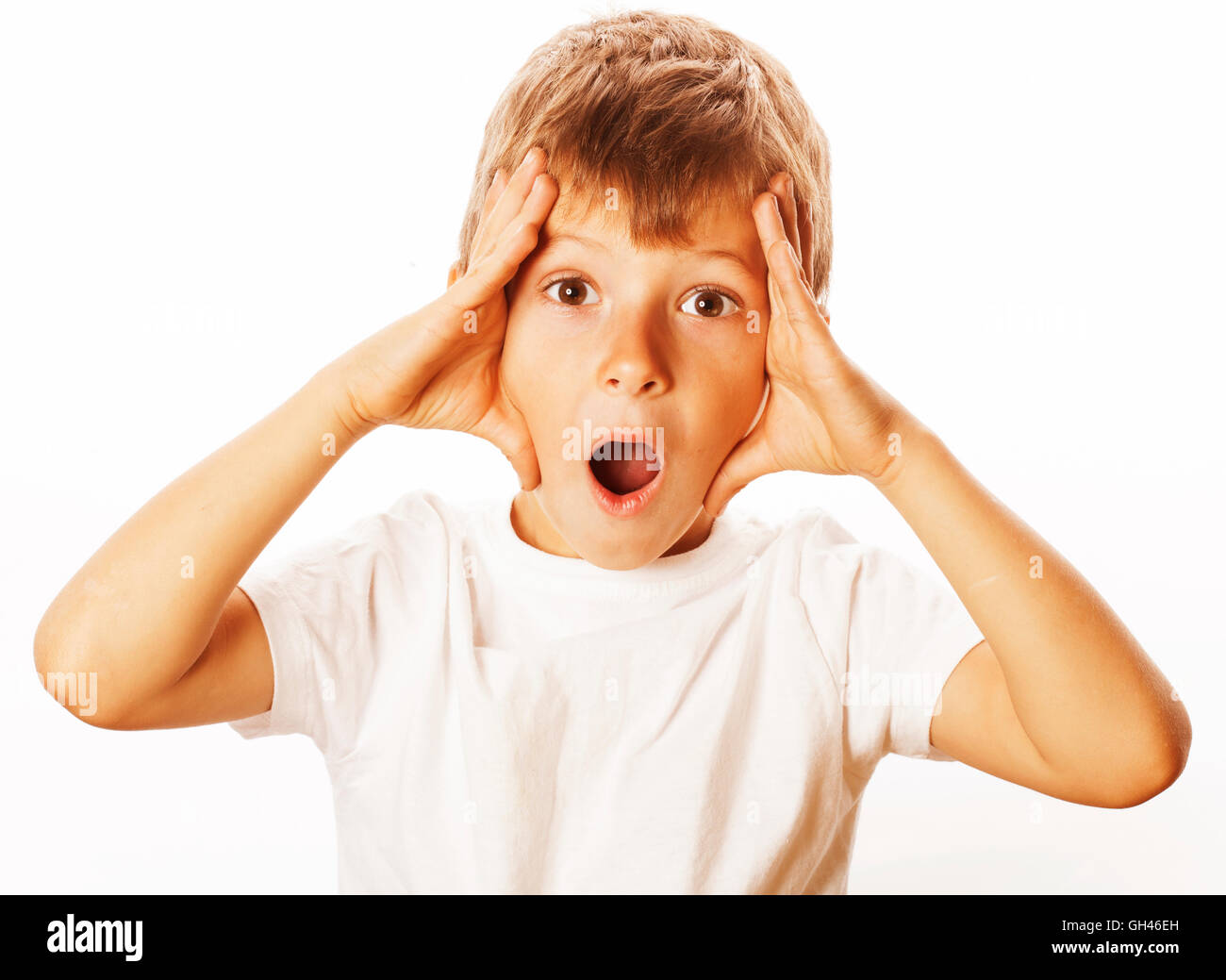 young pretty boy wondering face isolated gesture close up Stock Photo ...