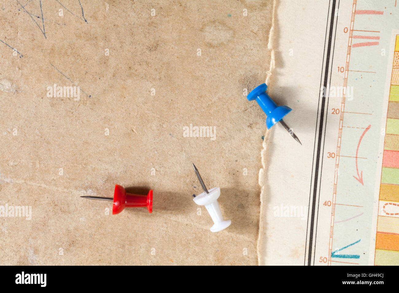 Push pins on a map background. Ready for your message Stock Photo - Alamy