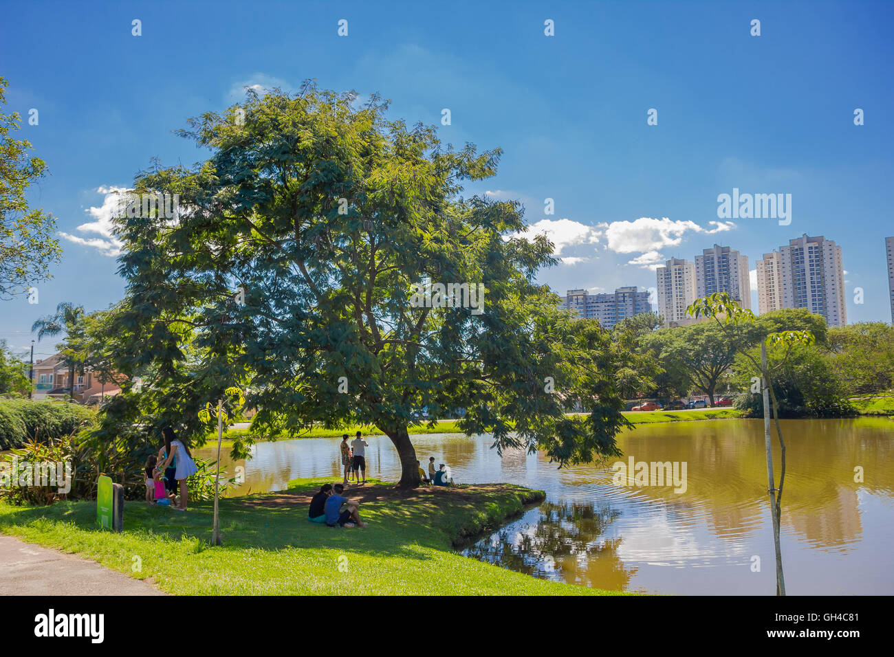 CURITIBA ,BRAZIL - MAY 12, 2016: people enjoying the shadow of a big ...