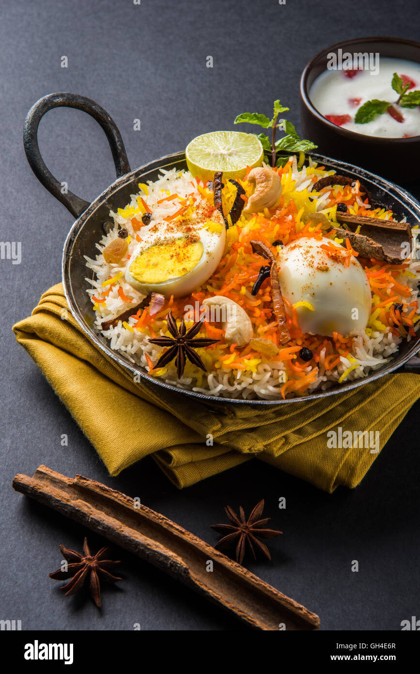 Basmati rice slowly cooked with Masala roasted egg and spices served in ...