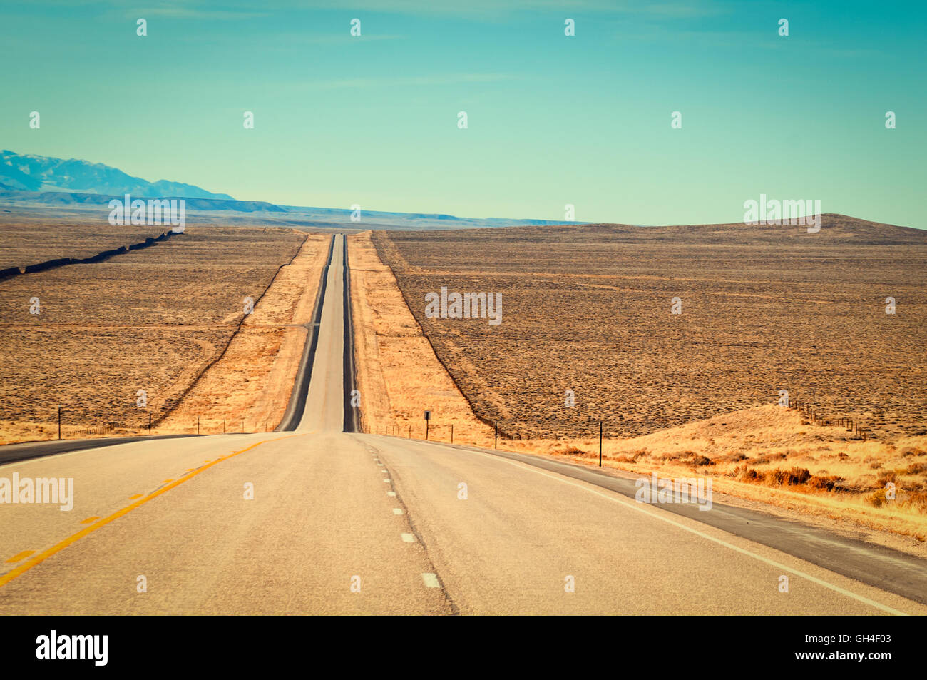 Long straight strech of US highway 287 through ranch country in central ...